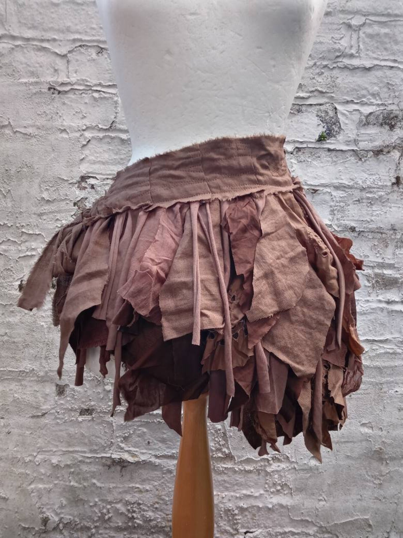 Brown Shredded Bustle Skirt: Upcycled Fairy Gown, Hand-dyed Cotton ...