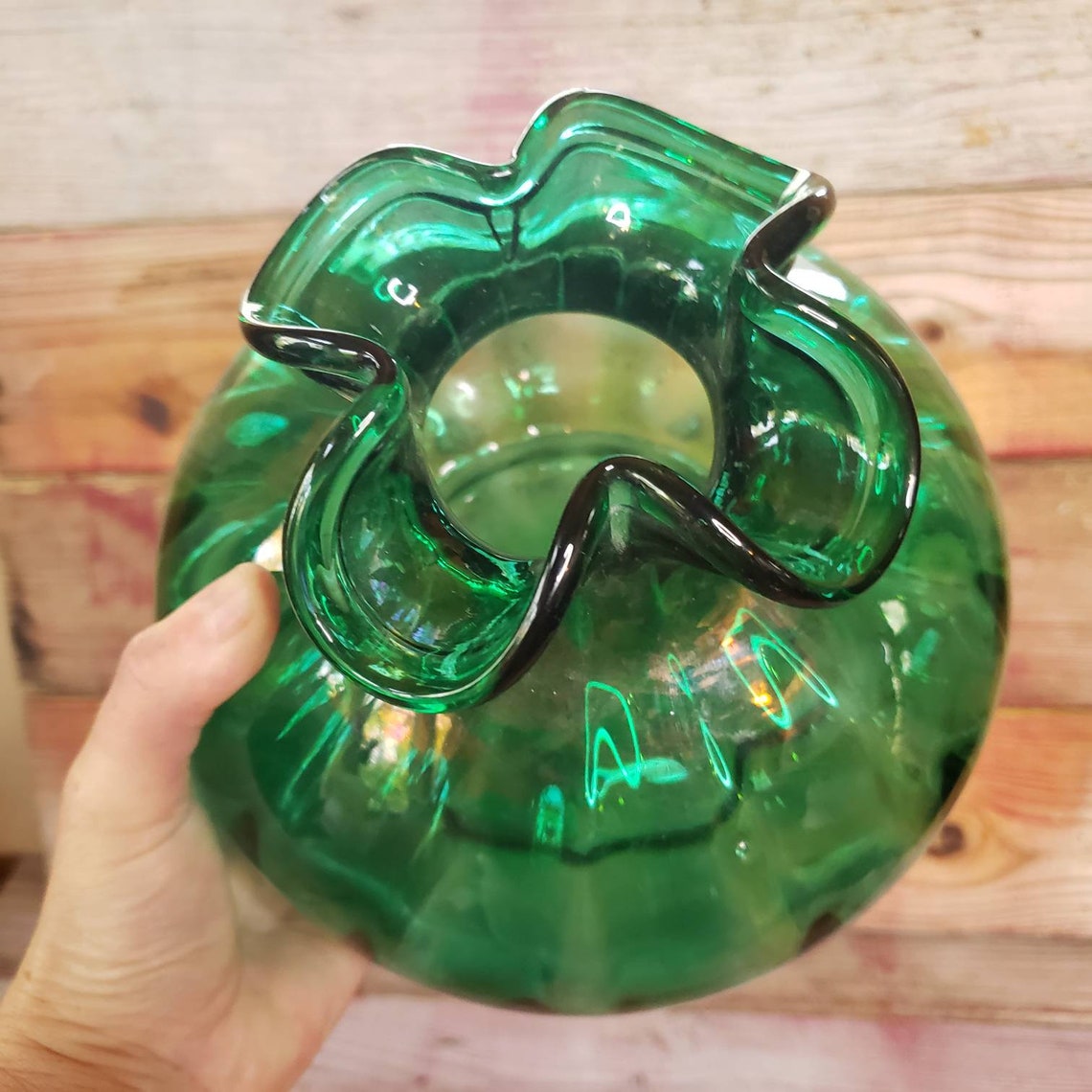 Vintage Green Beacon Glass Company Vase 1940's - Etsy