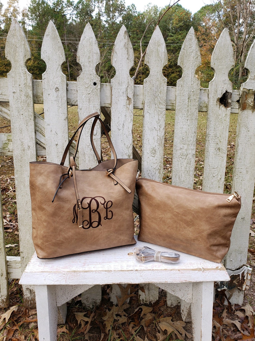 Monogrammed Handbag, 2 in 1 Handbag, Taupe Color Bag, Monogrammed Purse ...
