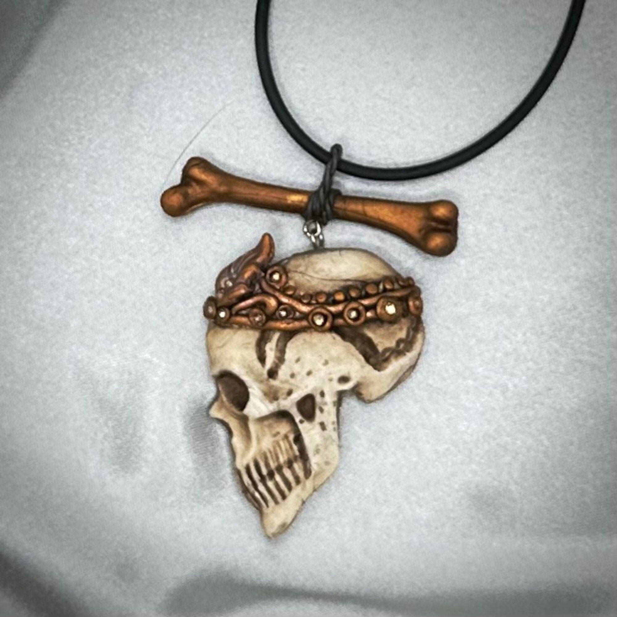 Skull With Golden Tiara and Bone Pendant - Etsy