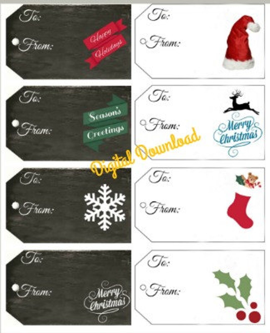 Digital Christmas Gift Tags, Chalkboard Gift Tags, Hang Tags, christmas ...