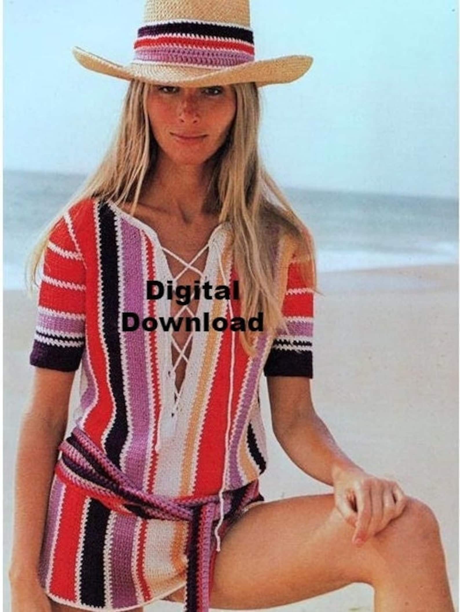 Crochet Pattern, Striped, Beach Cover Up, Beach Tunic, Mini Dress ...