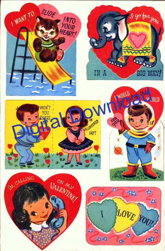 33 Vintage 1950’s Valentines, Ephemera Kit, Journals, Journal Card ...