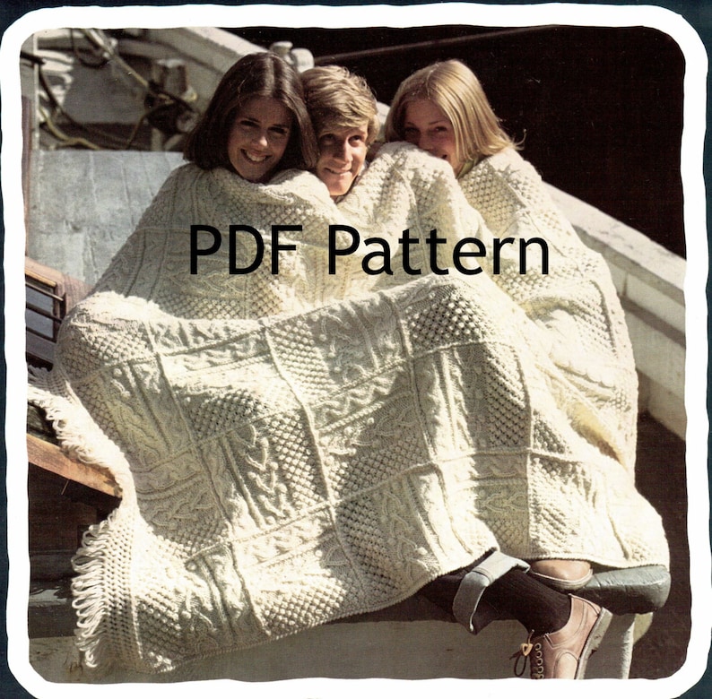 Fisherman Knit Afghan Pattern, Granny Square Motif, Knit in Squares ...