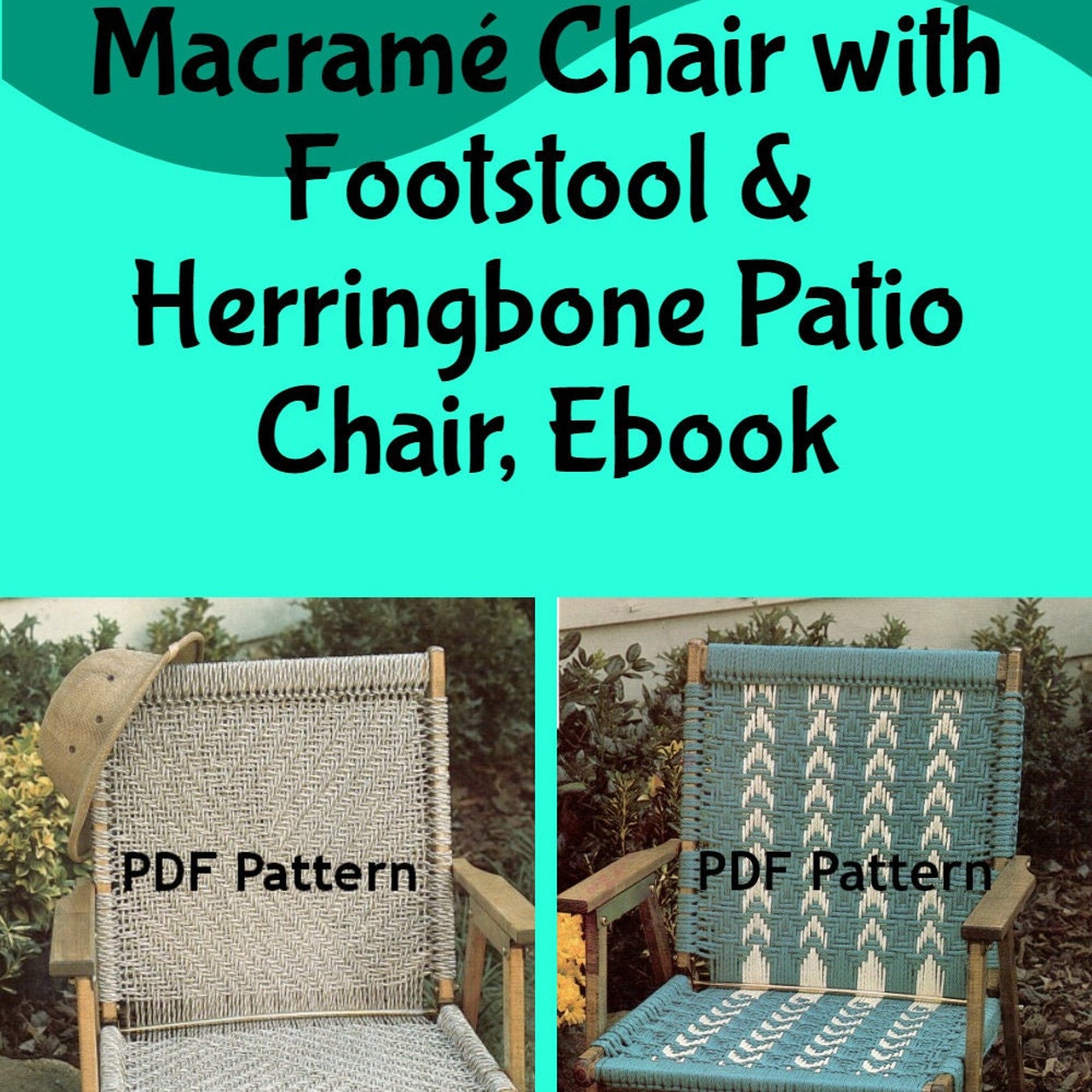 Macramé Lawn Chair With Footstool, Vintage Macrame Pattern, Herringbone ...