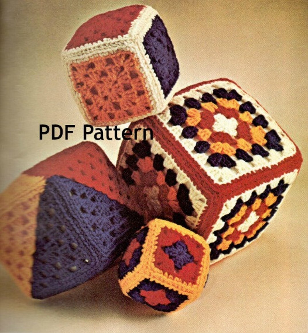 Crochet Baby Blocks, Granny Square Baby Toy Crochet Pattern, Scrap Yarn ...