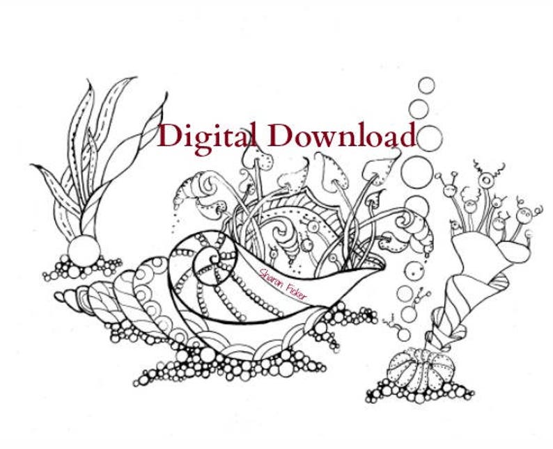 Adult Coloring Book 20 Printable, Zentangle, Under the Sea, Art Therapy ...