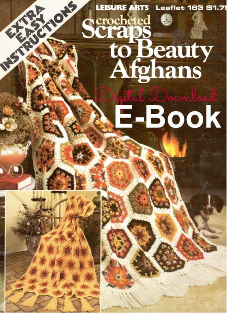 Scrap Yarn Crocheted Afghans Pattern, Granny Square Motif, Easy ...