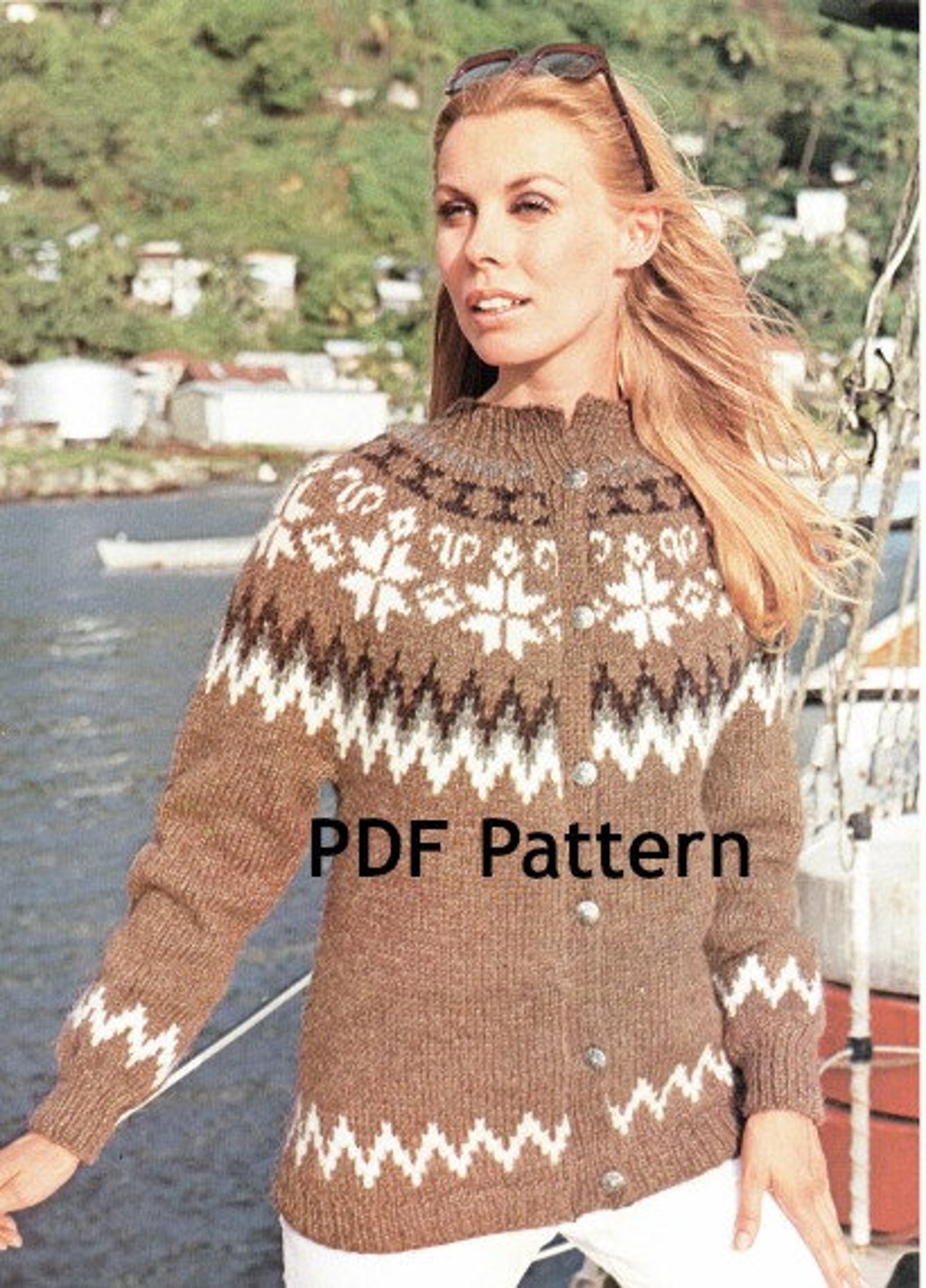 Women's Icelandic Knit Cardigan Sweater Pattern, Nordic Ski Sweater ...