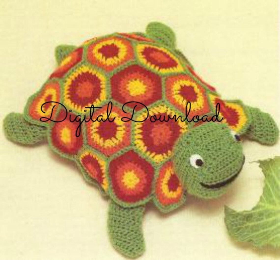 Turtle Granny Square Crochet Pattern, Hippie Vintage 1970's Soft Toy ...