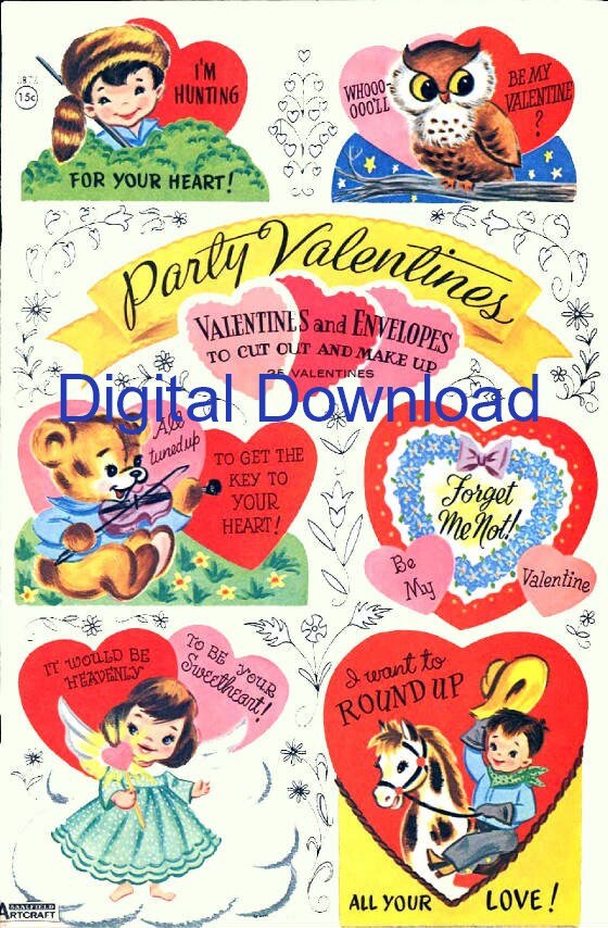 33 Vintage 1950’s Valentines, Ephemera Kit, Journals, Journal Card ...