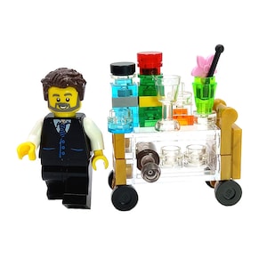 Models Built of LEGO® Bricks MOC Bar Cart Bartender With Cocktails and ...