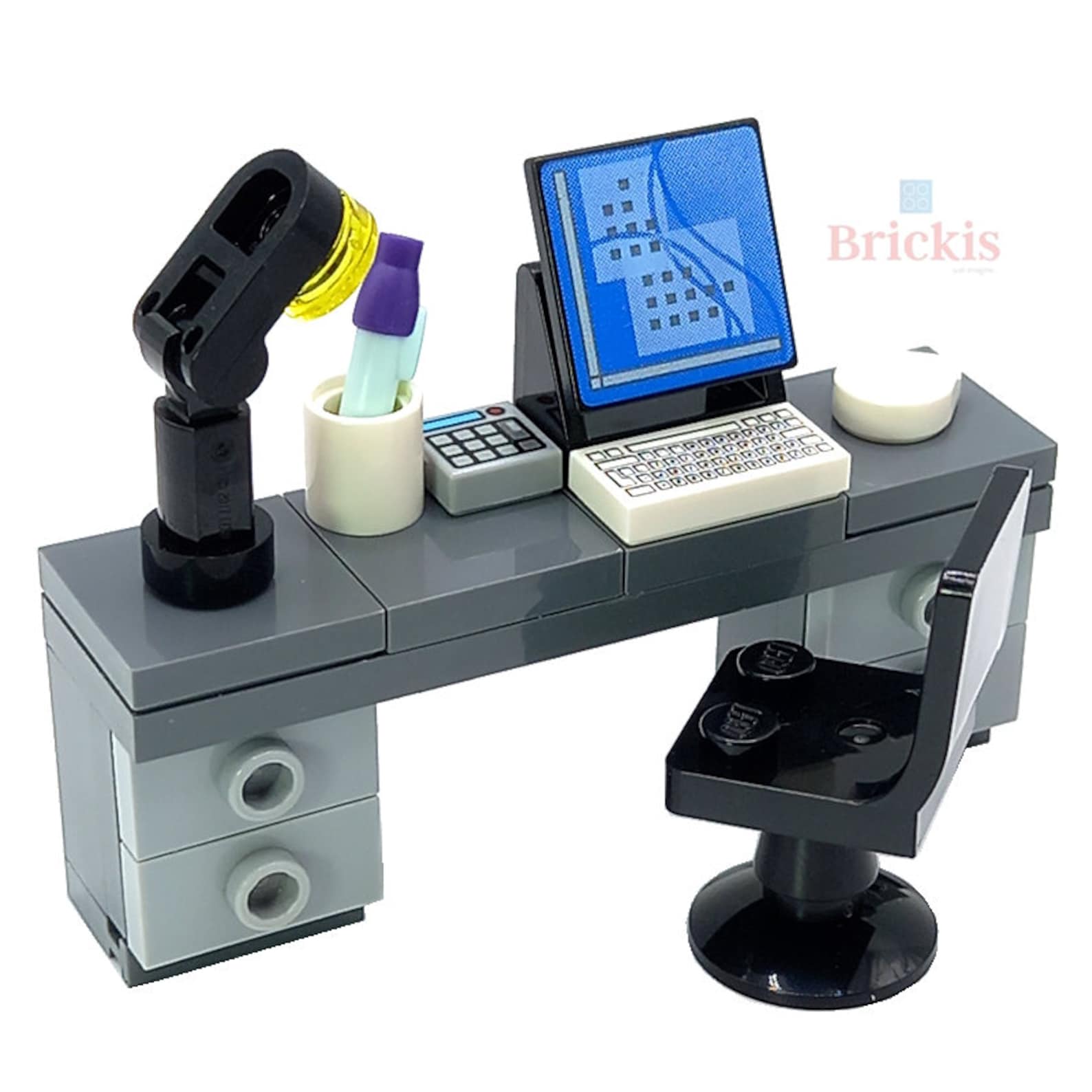 MOC LEGO Office Desk Computer, Working From Home Chair, Keyboard Lamp ...