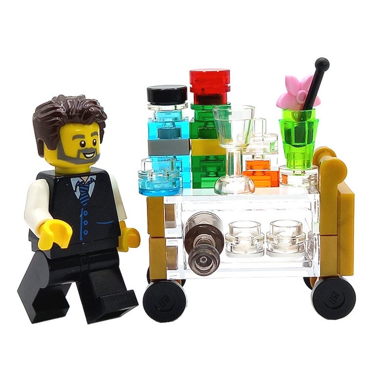 Models Built of LEGO® Bricks MOC Bar Cart Bartender With Cocktails and ...