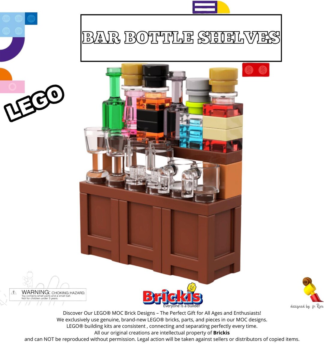 MOC Brickis Bar Display – Essential Bottles & Glasses for Pub, Taverns ...