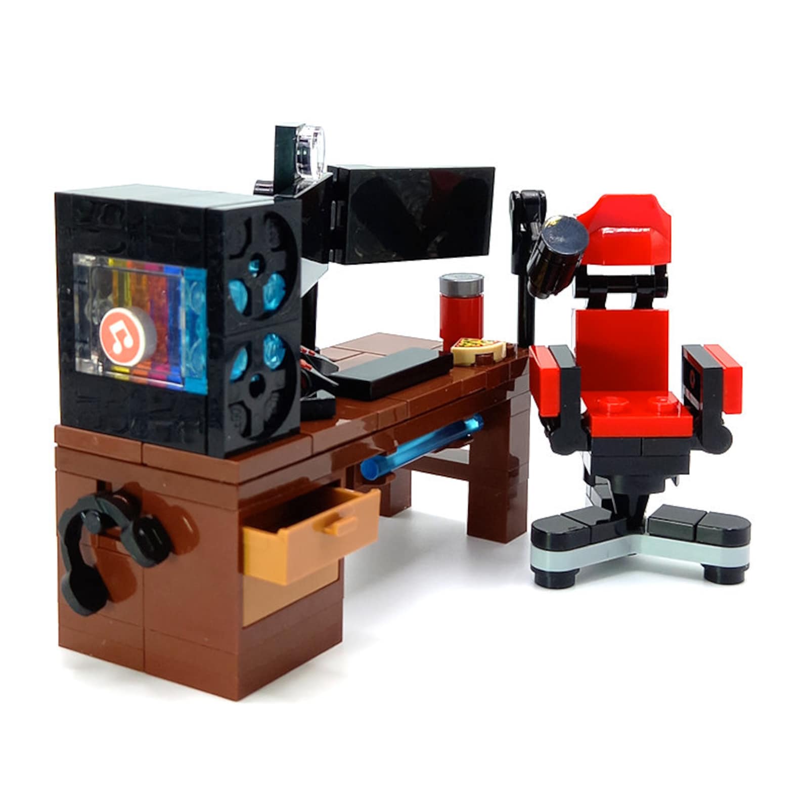 Models Built of LEGO® Bricks GAMER DESK Setup Computer Dual Screen Seat ...