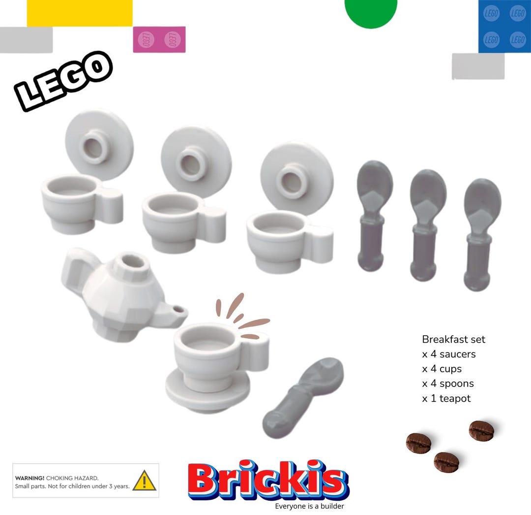 Models Built of LEGO® Bricks MOC Breakfast Set Tea or Coffee Set 4 Cups ...