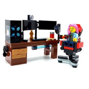 Models Built of LEGO® Bricks GAMER DESK Setup Computer Dual Screen Seat ...