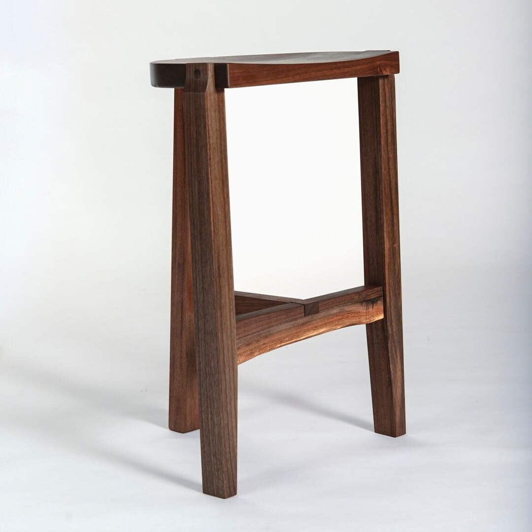 Walnut Wood Three Legs Bar Stools for Kitchen - Counter Height Stool ...