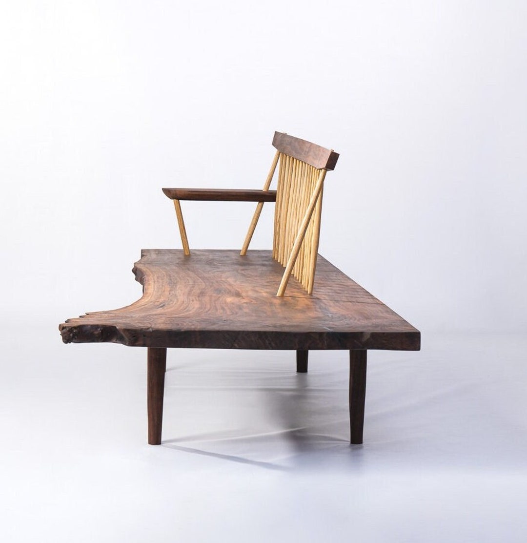 Modern Walnut Wood Live Edge Bench for Living Room Decor - Handmade ...