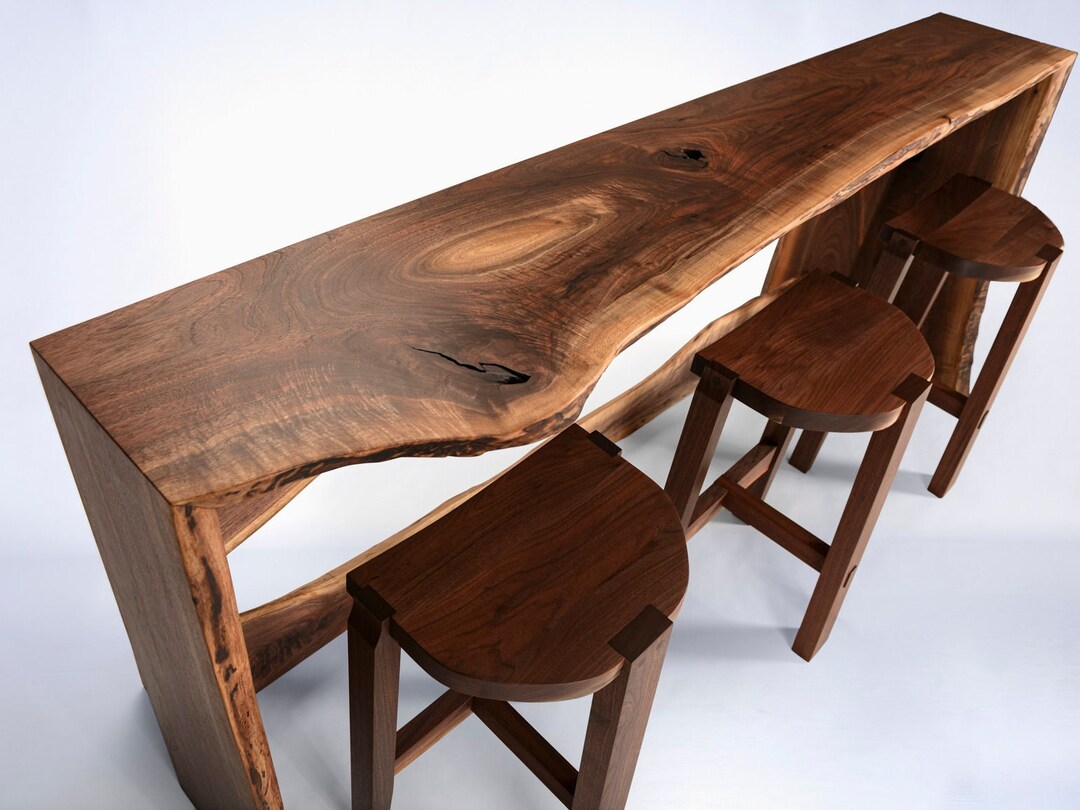 Nesting Long Bar Table for Kitchen - Live Edge Wood Walnut Sofa Bar ...