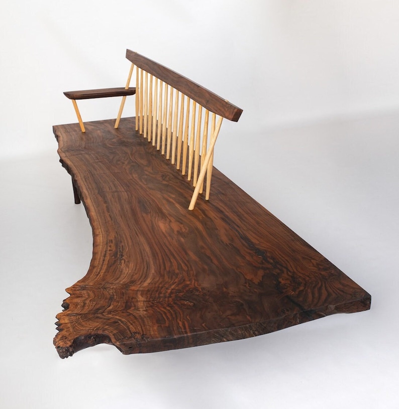 Live Edge Wooden Bench With Spindle Back and Arm Rest - Handmade ...