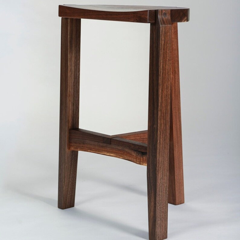 Walnut Wood Three Legs Bar Stools for Kitchen - Counter Height Stool ...