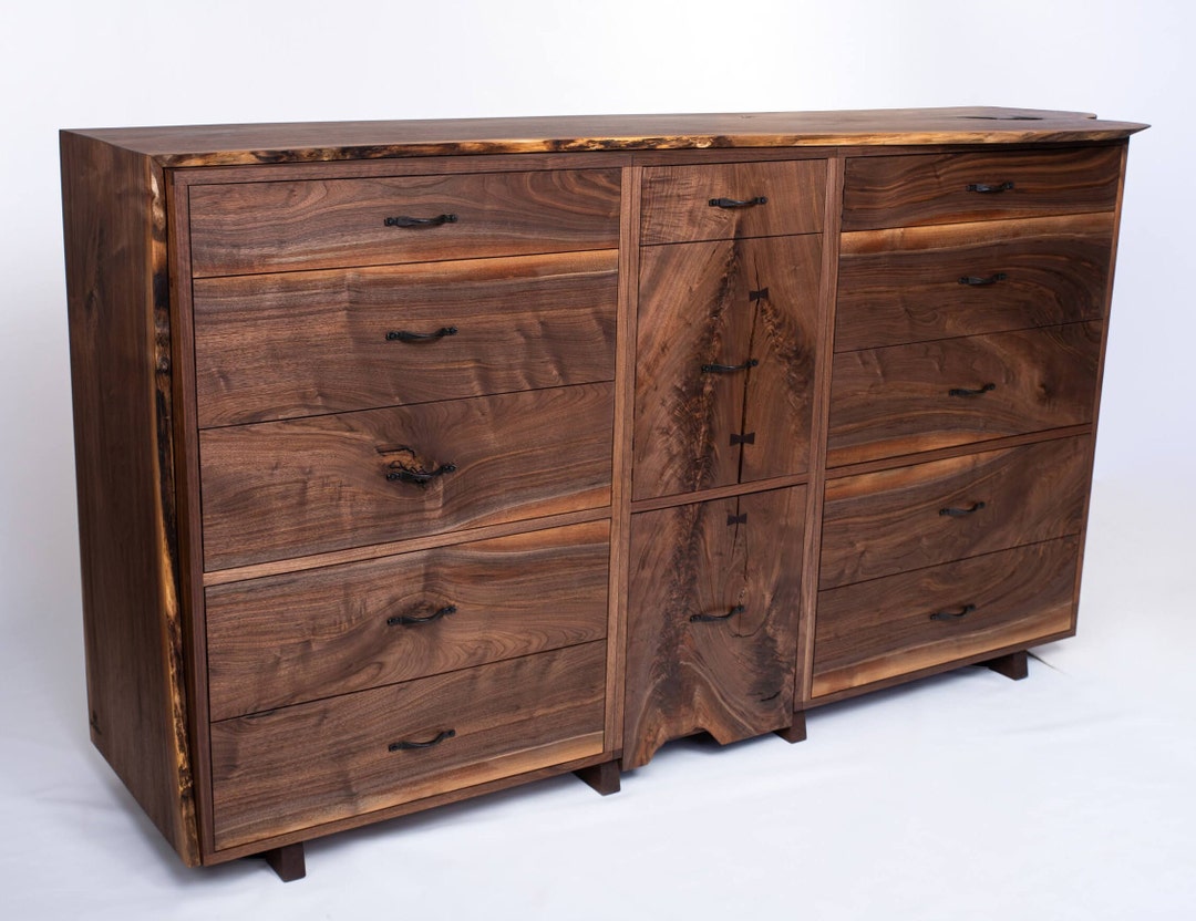 Personalized Walnut Wood Live Edge Dresser - Handmade Furniture Large ...