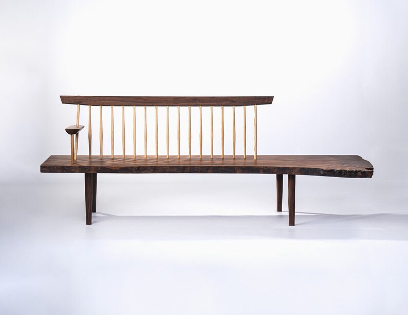 Live Edge Wooden Bench With Spindle Back and Arm Rest - Handmade ...