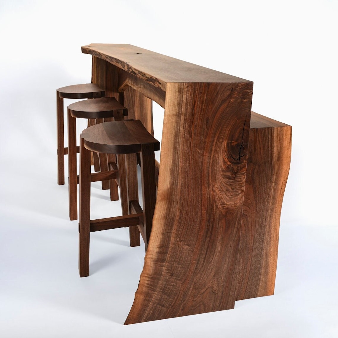 Nesting Long Bar Table for Kitchen - Live Edge Wood Walnut Sofa Bar ...