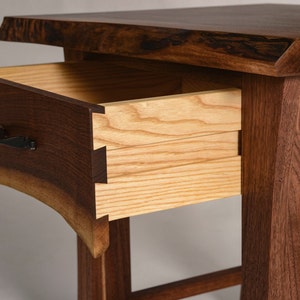 Live Edge Wooden Side Table With Drawer - Mid Century Modern Bedside ...