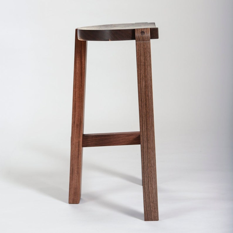 Walnut Wood Three Legs Bar Stools for Kitchen - Counter Height Stool ...