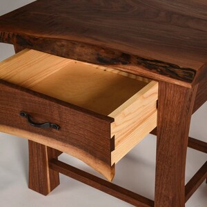 Live Edge Wooden Side Table With Drawer - Mid Century Modern Bedside ...