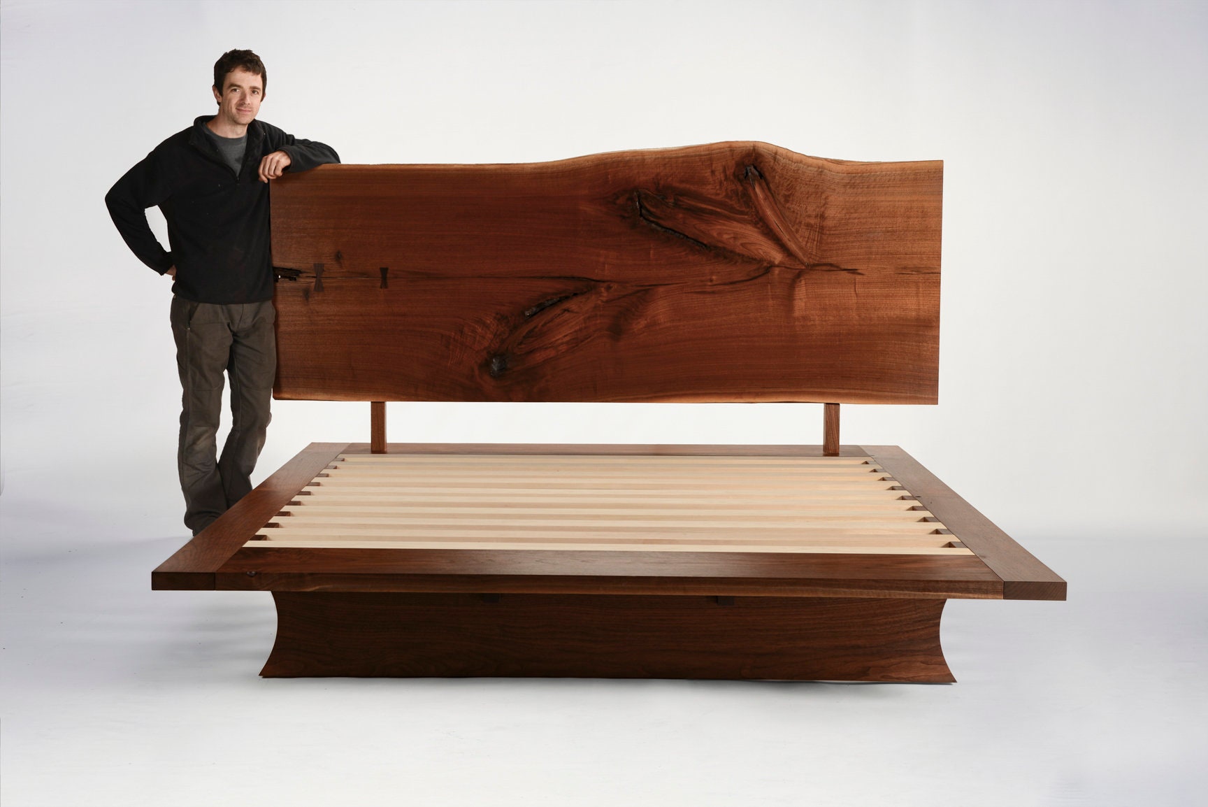 Walnut Wooden Bed Frame King Handmade Furniture - Live Edge Platform ...