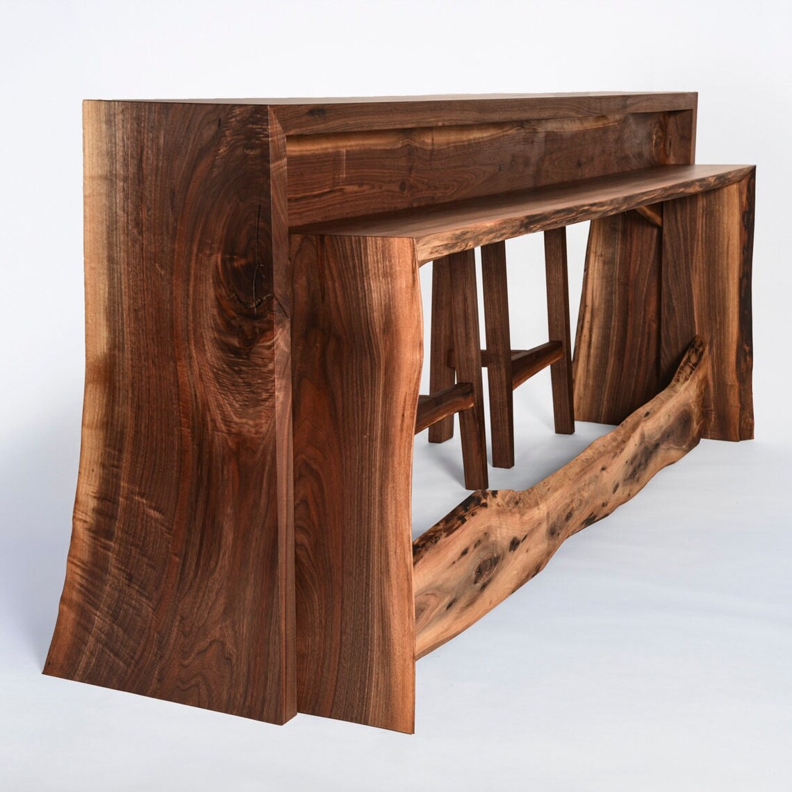 Nesting Long Bar Table for Kitchen - Live Edge Wood Walnut Sofa Bar ...