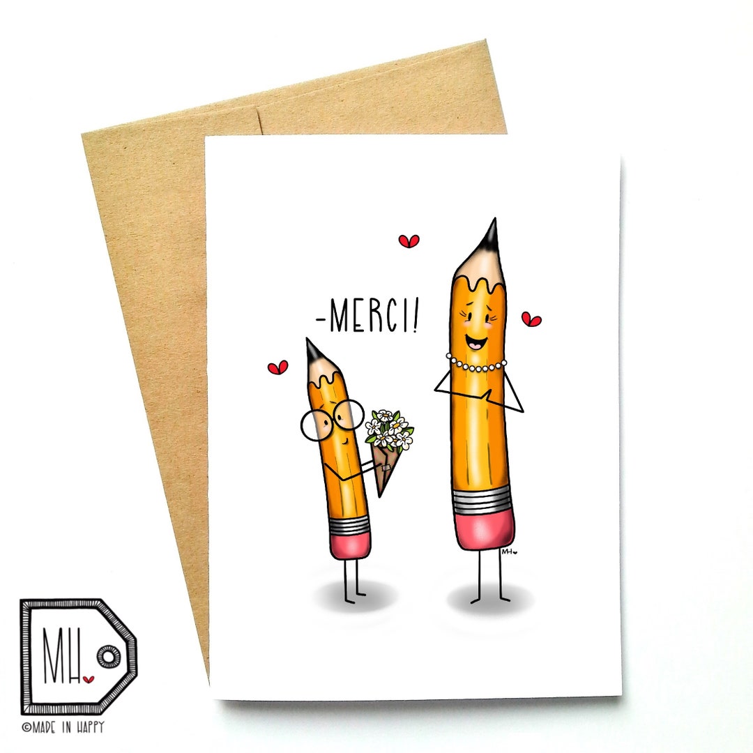 French Card Thank You Card Merci Card Remerciement Thanks Merci Teacher ...