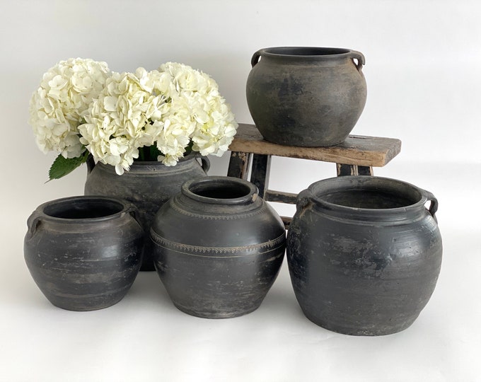 Rustic Black Gray Pottery Jug Vase Vessel - Etsy