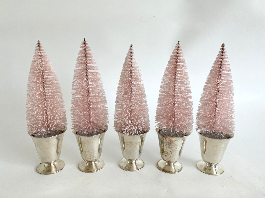 Pink Bottlebrush Xmas Trees in Vintage Silver Cups - Etsy