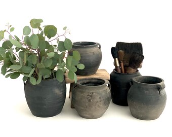 Rustic Black Gray Pottery Jug Vessel - Etsy