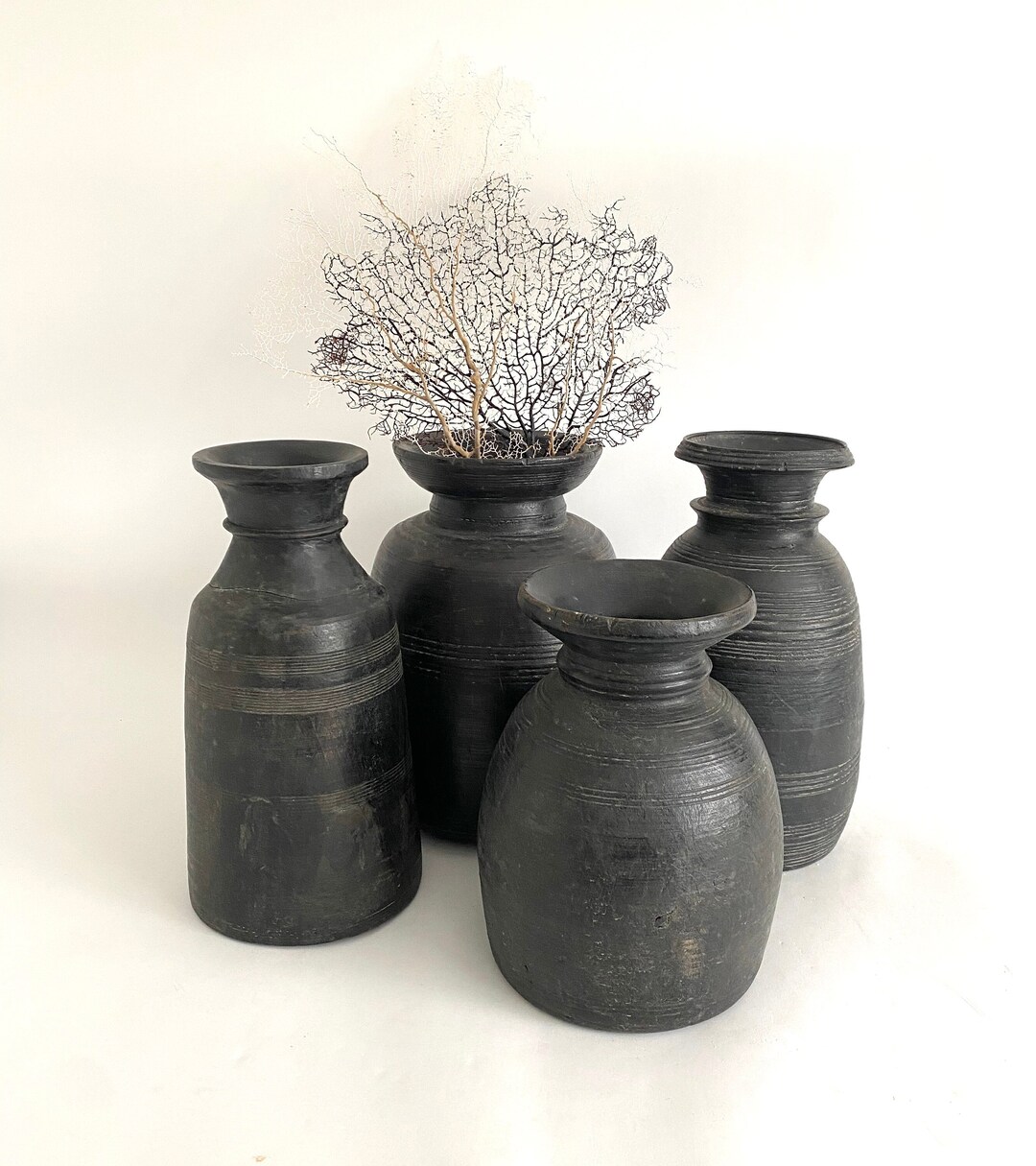 Rustic Wood Carved Vessel Vase - Etsy