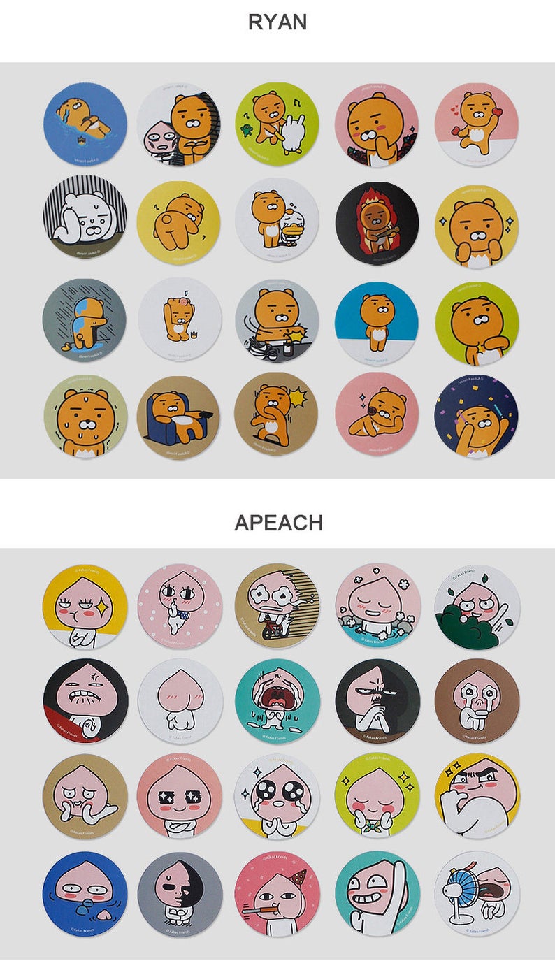 Kakao Friends Character Round Paper Stickers Official Goods - Etsy
