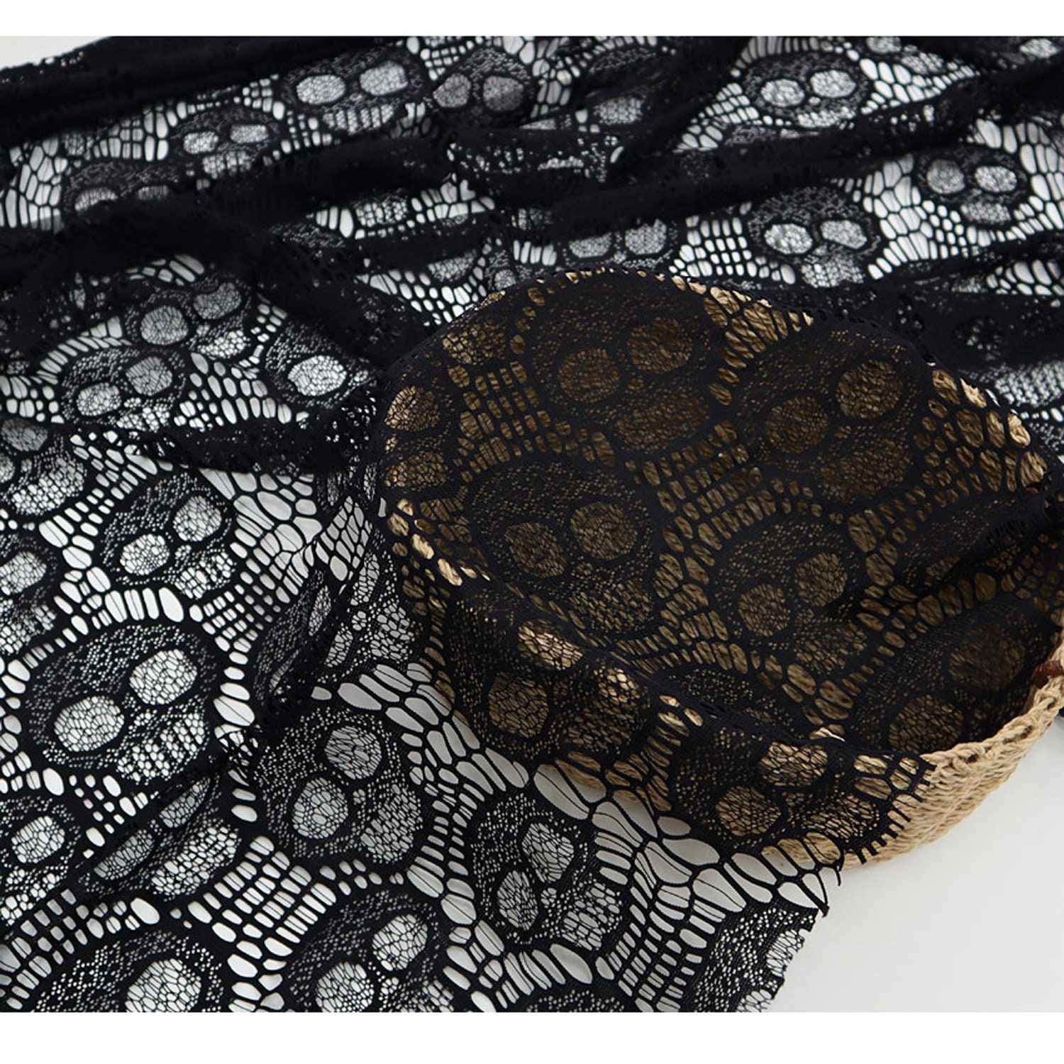 Black Lace Embroidered Skull Lace Fabric Raschel Lace | Etsy