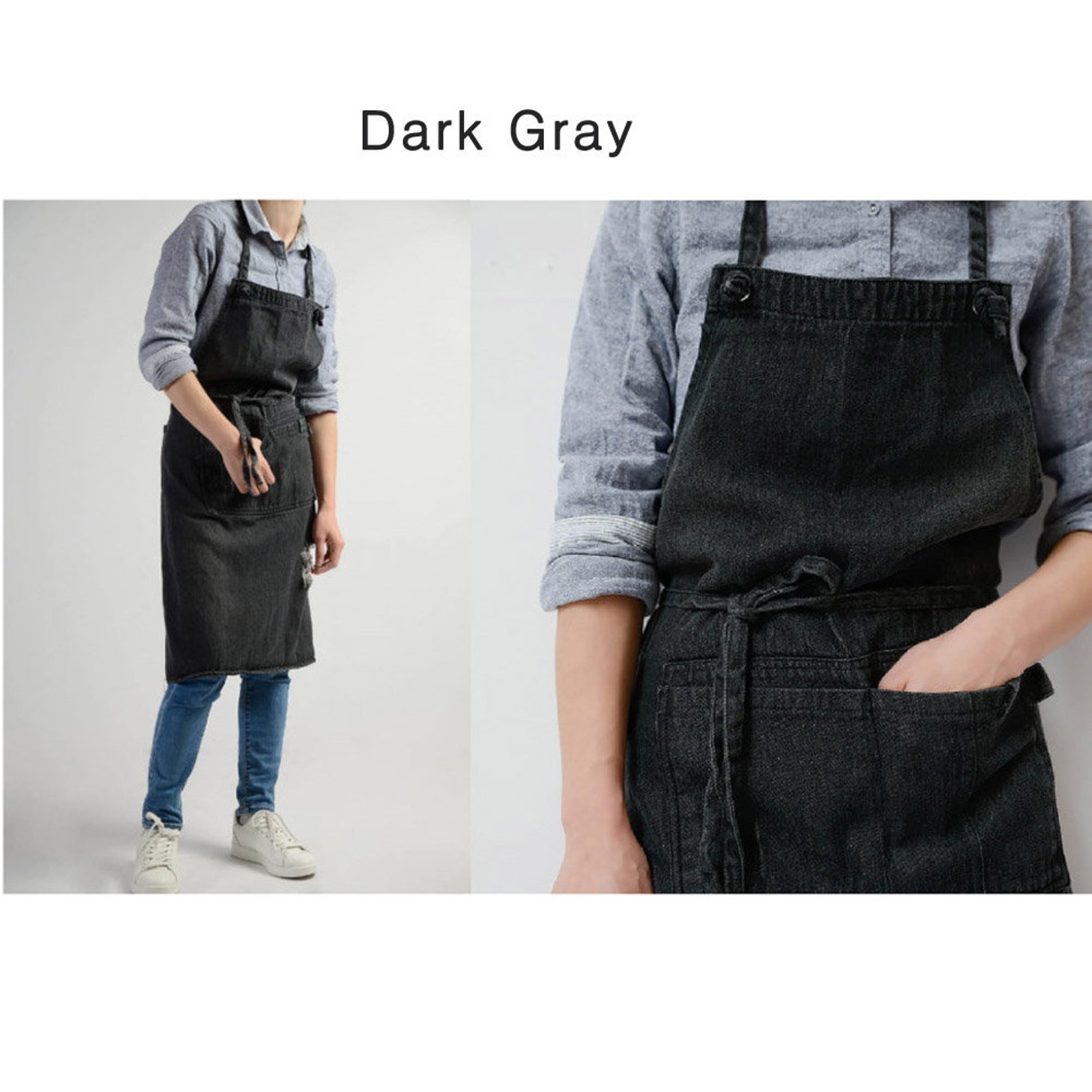 Washing Denim Apron With Pockets Adjustable for Women and Men - Etsy