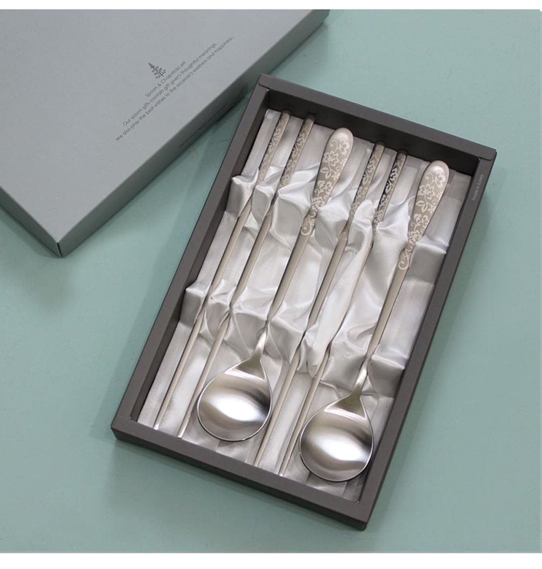Korean Chopsticks Spoon Set: Stainless Steel Sujeo, Silver Gift - Etsy