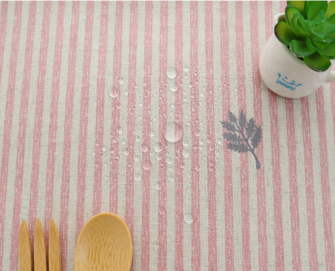 Waterproof Laminated Linen Tablecloth, Pink Stripe, Eco-friendly - Etsy