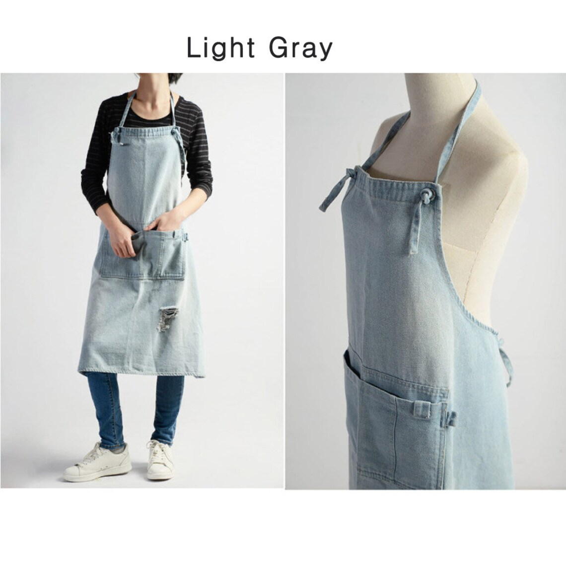 Washing Denim Apron With Pockets Adjustable for Women and Men - Etsy