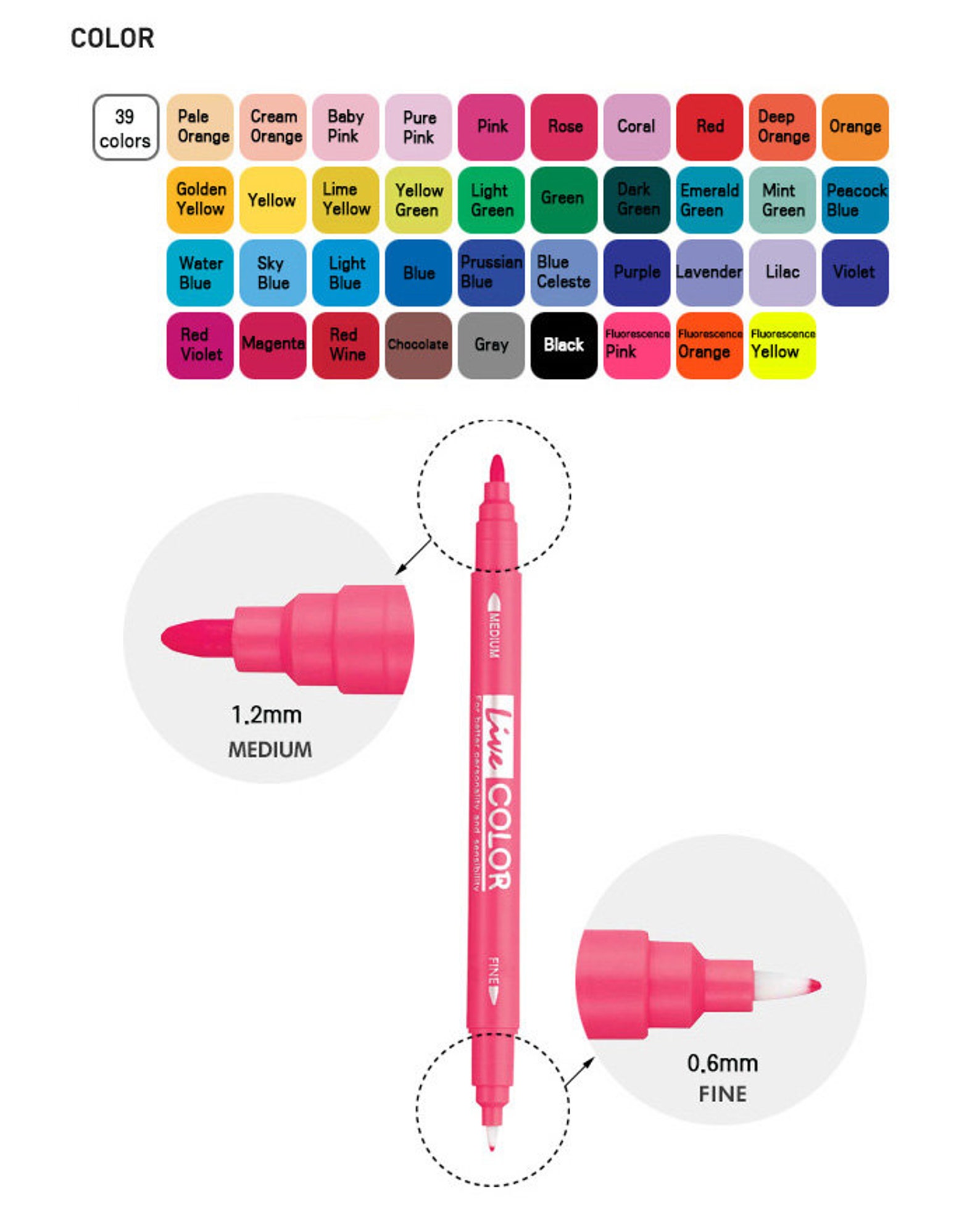 36 Colors Set Monami Live Color Twin Liner Pen Markers Medium | Etsy