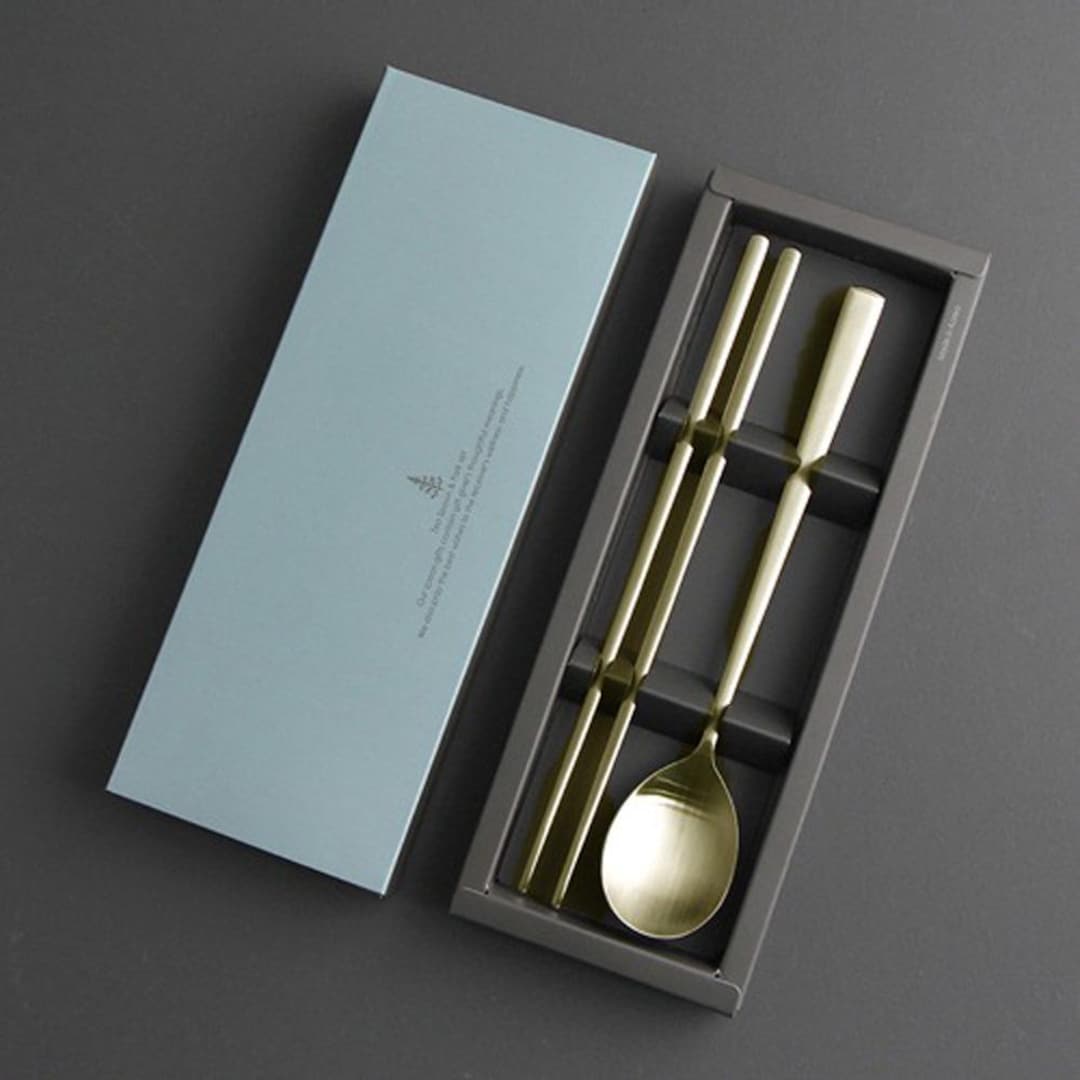 Gold Korean Chopsticks Spoon Set, Stainless Steel Sujeo - Etsy