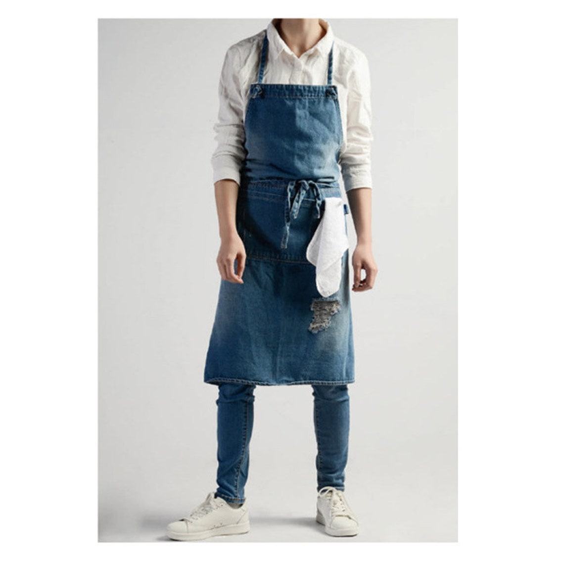 Washing Denim Apron With Pockets Adjustable for Women and Men - Etsy