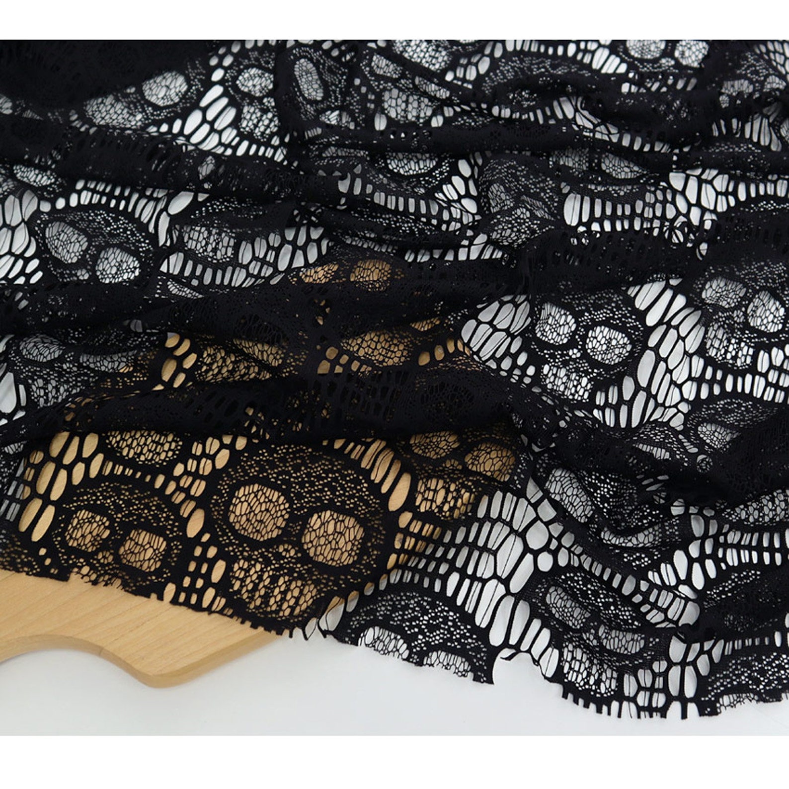 Black Lace Embroidered Skull Lace Fabric Raschel Lace - Etsy